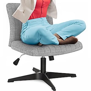 NYPOT Criss Cross Chair - Wide Armless Desk Chair No Wheels, Cross Legged Office Chair, Adjustable Modern 360 Swivel Vanity, Fabric Padded,120° Rocking Ergonomic Mid Back Computer Task Chair - Grey