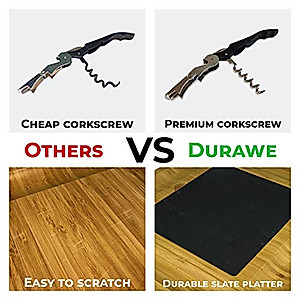 Bamboo Cheese Board and Knife Set Ceramic Bowls Wine Opener - 100% Organic Wood Serving Tray Charcuterie Board Perfect Choice for Gourmets, Birthday Presents, Wedding Gifts, Mothers & Housewarming