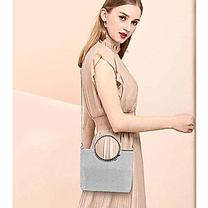 UBORSE Rhinestones Crystal Clutch Evening Bags for Women Ring Handle Wedding Party Clutch Purses Cocktail Prom Handbags Silver