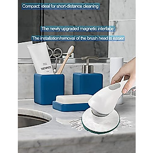 Electric Spin Scrubber,Electric Cleaning Brush,Two-Speed Cordless Curved Handle Cleaning Scrubber,IPX7 Waterproof Short Handle Power Scrubber,Household Motorized Brush for Cleaning Bathroom, Kitchen