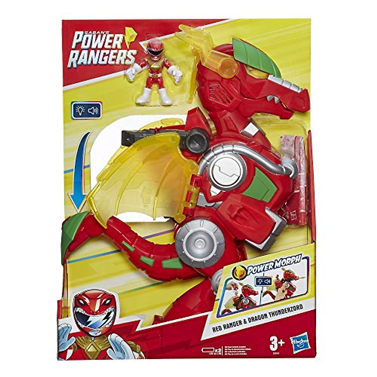 Power Rangers Playskool Heroes Red Ranger & Dragon Thunderzord, 3" Action Figure, 14" Zord, Lights & Sounds, Collectible Toys for Kids Ages 3 & Up