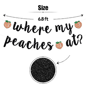Where My Peaches at Banner, Bride to Be Bachelorette Party Decorations, Funny Peach Garland for Summer Fruit Peach Bridal Shower Engagement Wedding Party Sign Decoration Supplies, Black Glitter