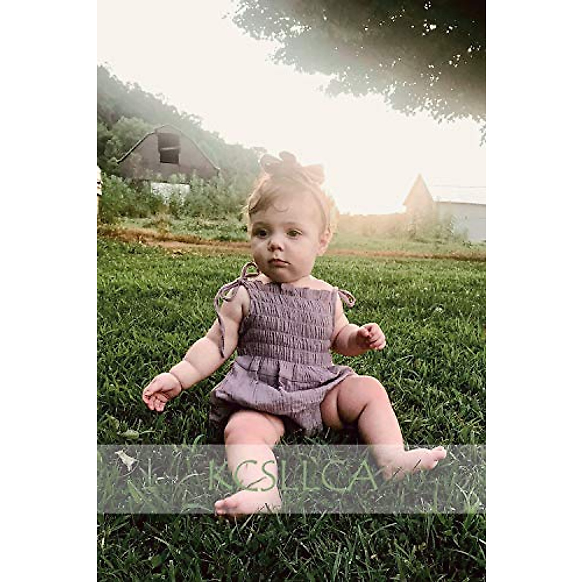 KCSLLCA Baby Girls Sleeveless Romper Set Solid Color Sling Backless Jumpsuit Outfits with Headband (Purple, 0-3 Months)