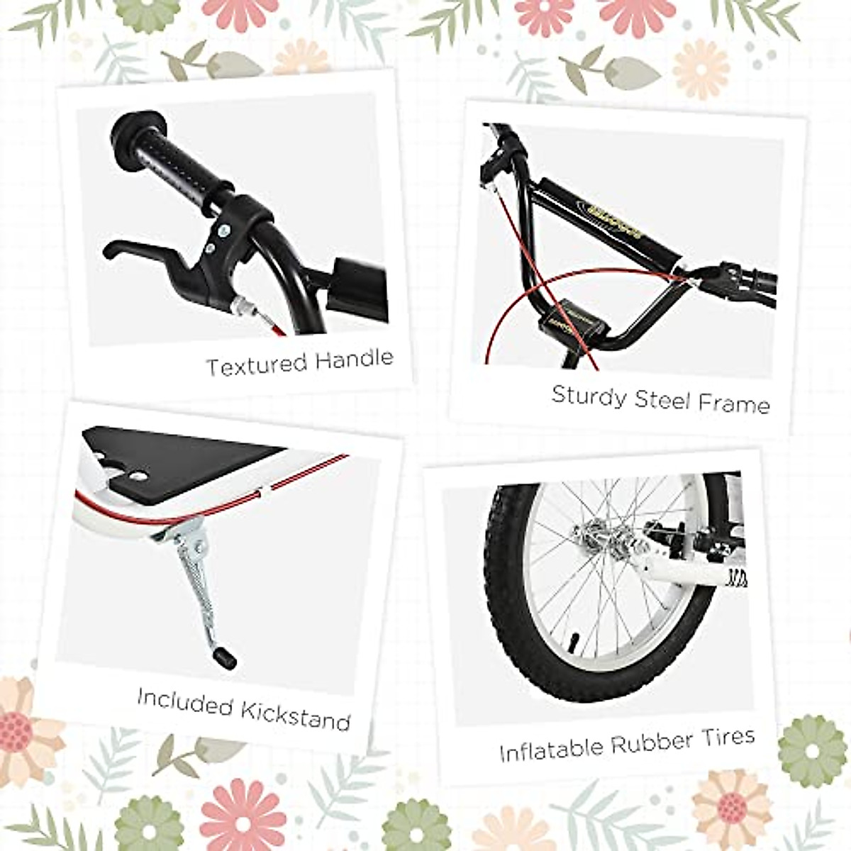 Aosom Youth Scooter Kick Scooter for Kids 5+ with Adjustable Handlebar 16" Front and Rear Dual Brakes Inflatable Wheels, White