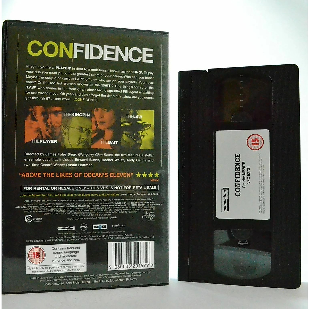 Confidence: Film By J.Foley - Large Box - Andy Garcia/Dustin Hoffman - Pal VHS