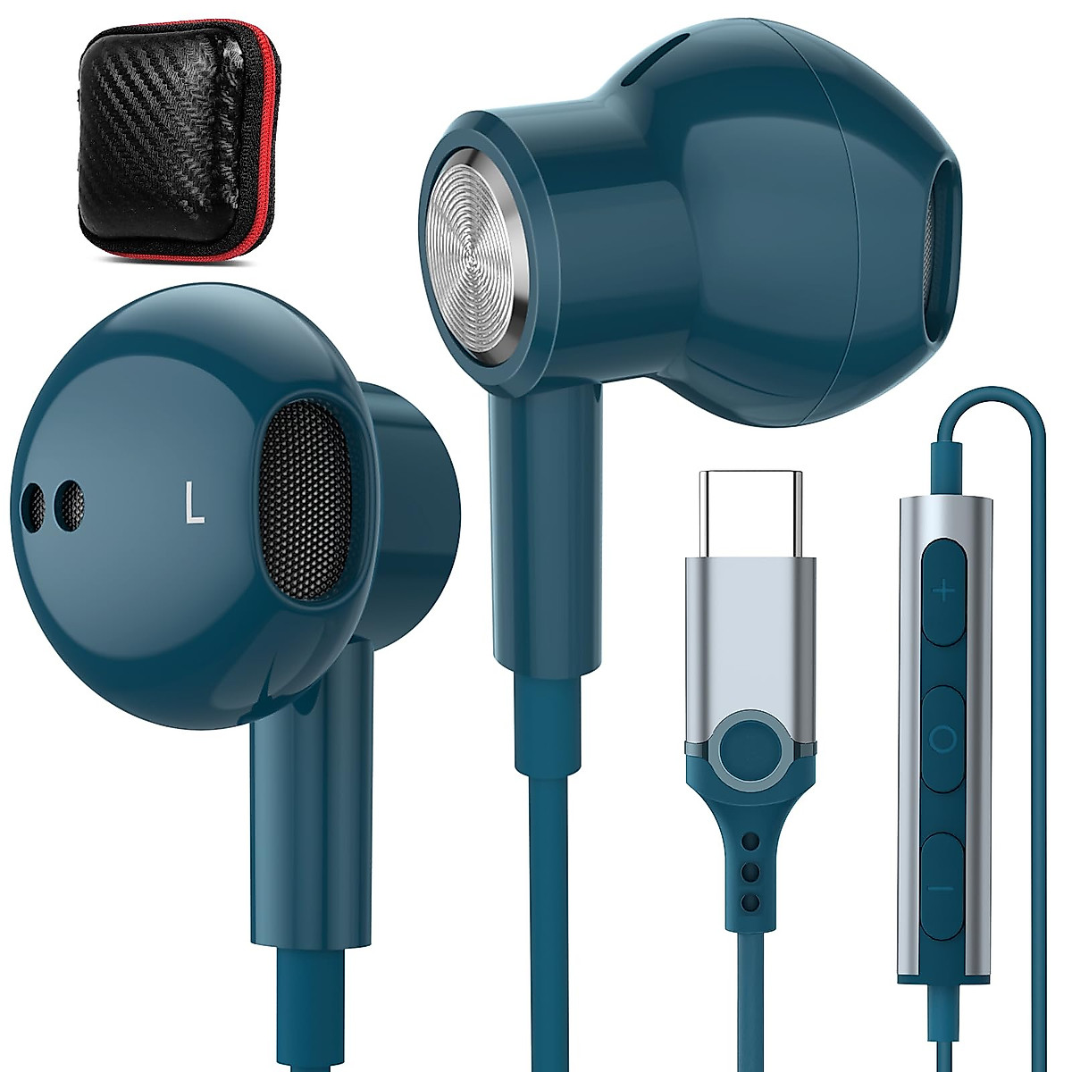 USB C Headphones Magnetic USB-C Wired Earbuds HiFi Stereo Type C Earphones Microphone Volume Control for iPhone 16 Pro 15 Plus iPad 10,Samsung Galaxy,Google Pixel,Motorola Edge/Razr,Oneplus,Lake-Blue