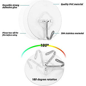 Menihor Wall Hooks, Adhesive Hooks 24 Pack Wall Hook, Heavy Duty 13.2lb(Max) Damage Free Seamless Hooks Oilproof & Waterproof Bath Kitchen Towel Utility Hooks, Clear