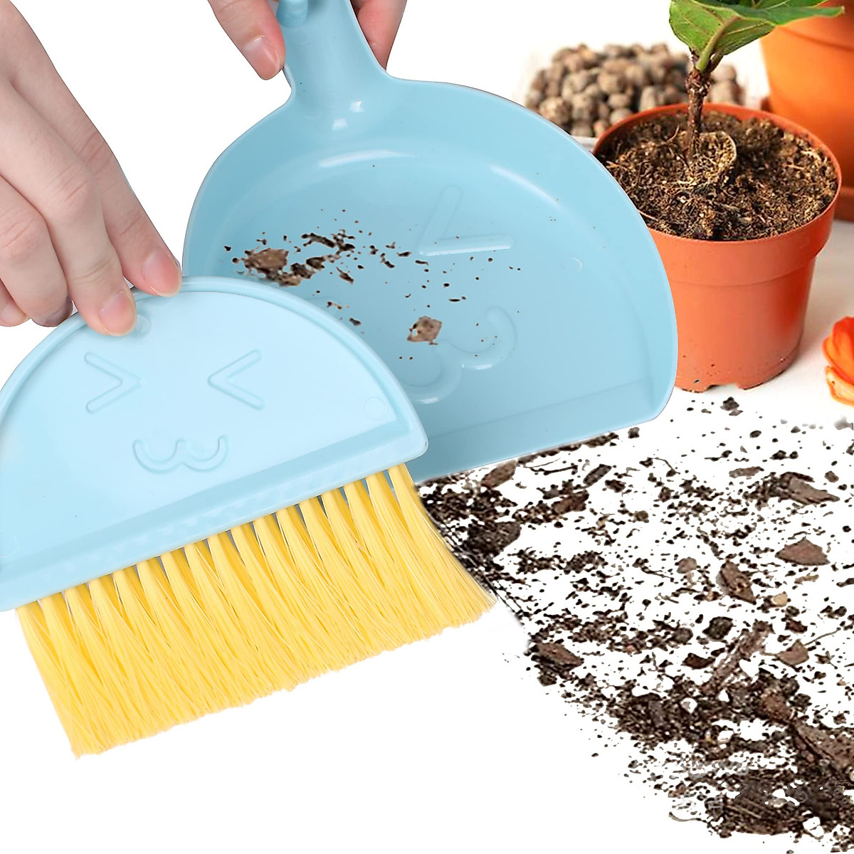 Mini Dust Pans with Brush Set,Small Broom and Dustpan Set for Home Hand Dustpan and Brush Set Kids Dust Pans and Broom/Dustpan Combo Set Hangable Whisk Broom for Table,Countertop,Sofa,Key Board(Blue)