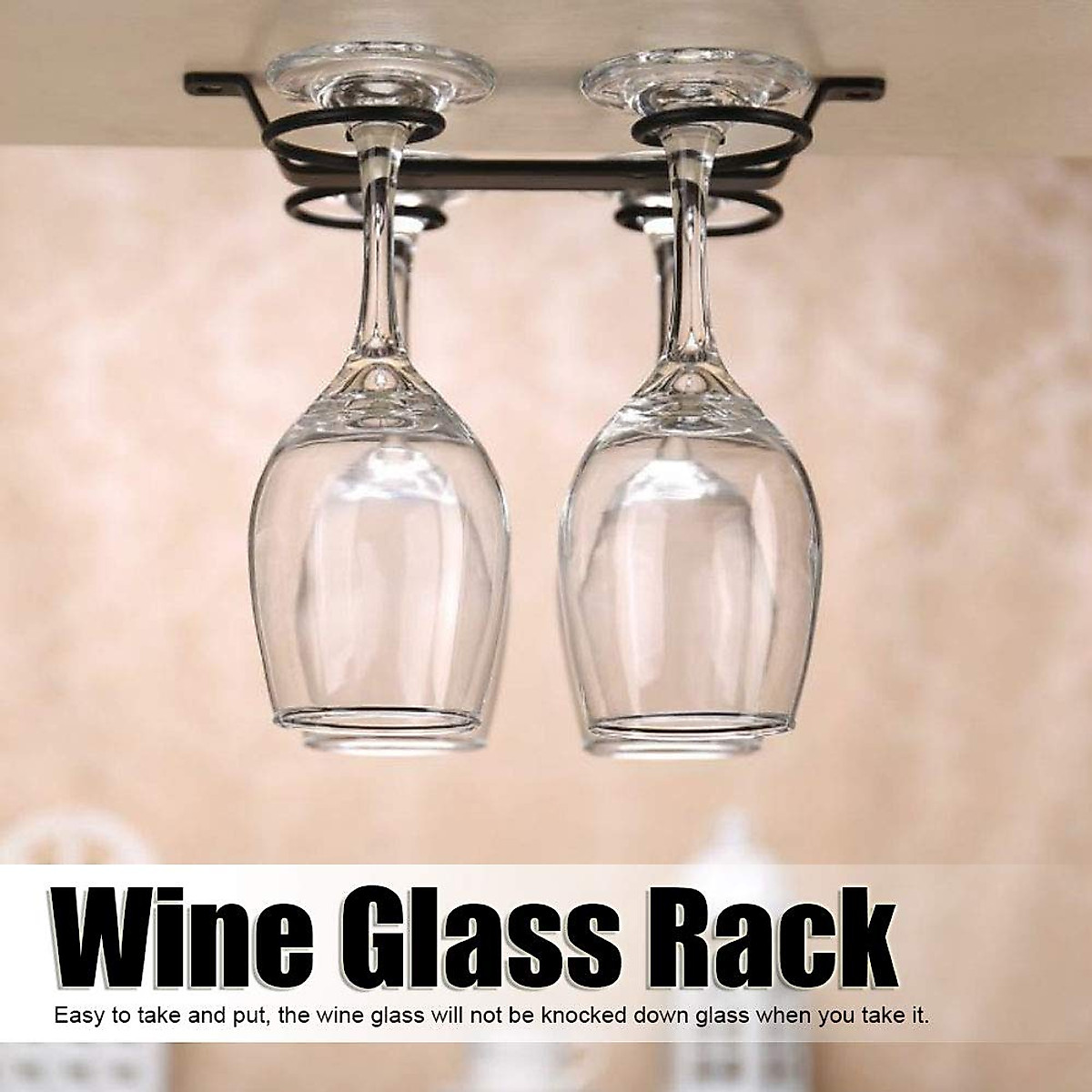 Stemware Wine Glass Rack Upside Down Holder Hanger Wall Mountable Iron Material 180x170mm/7.1x6.7in Home Kitchen Bar Decor(black)