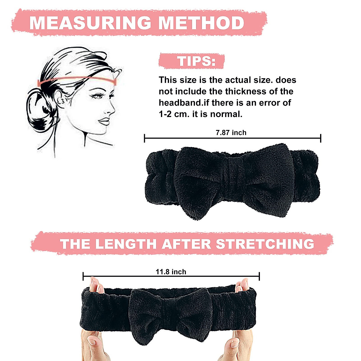 Spa Headband - 2 Pack Bow Hairband for Face Wash SPA Headband with Bow Knotted Hairband for SPA Yoga Sports Soft Coral Women Girl Fleece Headbands (Black+Grey)