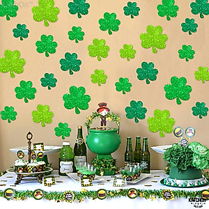 45 Pieces, Shamrock Cutouts for Shamrock Decorations - Green Glitter, St Patricks Day Cutouts | St Patricks Day Decorations, St. Patricks Day Bulletin Board Decorations | St Patricks Day Wall Decor