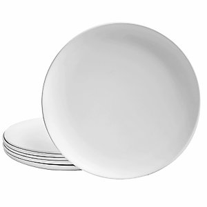 TP 10" Melamine Dinner Plates, 6-piece Plate Set Unbreakable Serving Dishes for Indoors and Outdoors, Unbreakable Dinner Service for 6, Matte-White