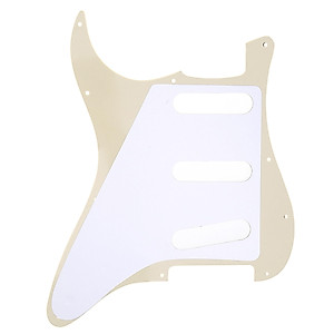 Musiclily 3Ply SSS 11 Holes Strat Electric Guitar Pickguard Scratch Plate Pick Guards for Fender US/Mexico Made Standard Stratocaster Modern Style Guitar Parts, Cream