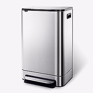 ELPHECO Kitchen Trash Can 13.2 Gallon Stainless Steel Garbage Bin with Soft Slow Lid, 50 Liter Pedal Trash Can, Durable Pedal, Removable Plastic Inner Bucket Waste Bin for Office, Kitchen, Outside