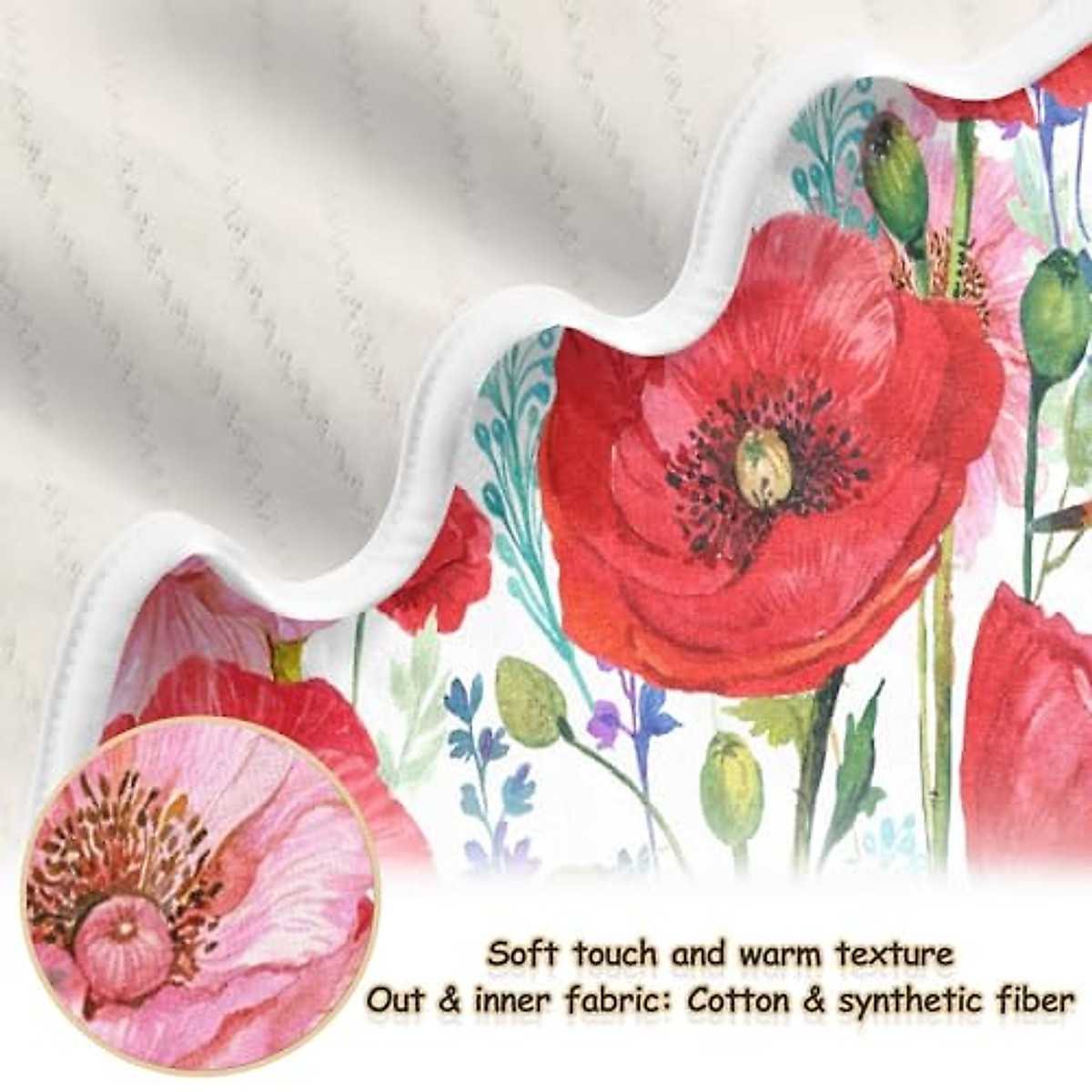 Kigai Red Poppies Birds Baby Blanket for Boys Girls, Swaddle Blankets Soft Cozy Nursery Receiving Blankets Travel Blanket Throw Blankets for Toddler Newborn, 30 x 40 Inch