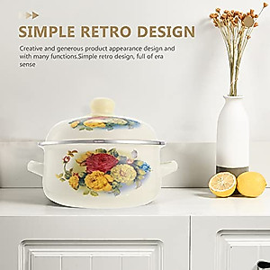 UPKOCH Enamel Stockpot Soup Stock Pot with Lid Kitchen Binaural Stockpot Home Cooking Utensil Udon Bowl Asian Noodles Bowl Sara Bowl