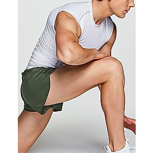 TSLA Men's Active Running Shorts, 3 Inch Quick Dry Mesh Jogging Workout Shorts, Gym Athletic Marathon Shorts, 2.5 Inch Marathon Short Olive, Medium