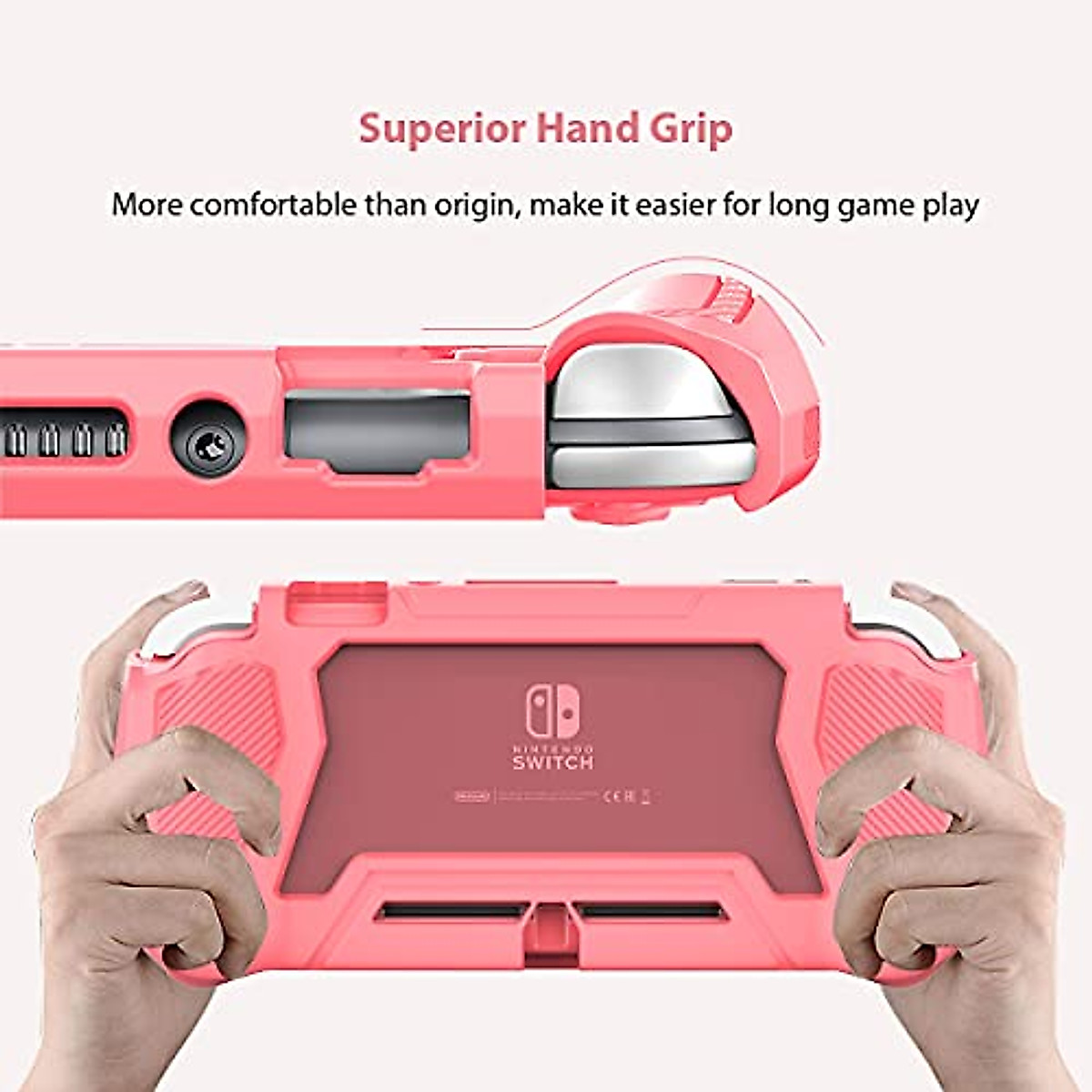 Switch Lite Case Protective Case for Nintendo Switch Lite, Compatible with Nintendo Switch Lite Screen Protector Cover Hand Grip Case with Detachable TPU+Built-in PC Screen + 2 Thumb Grip Caps, Pink