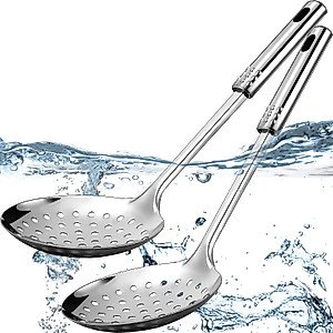 2 Pieces Stainless Steel Cooking Colander Skimmer Slotted Spoon Kitchen Strainer Ladle with Long Handle for Kitchen Cooking Baking, 13.4 Inch