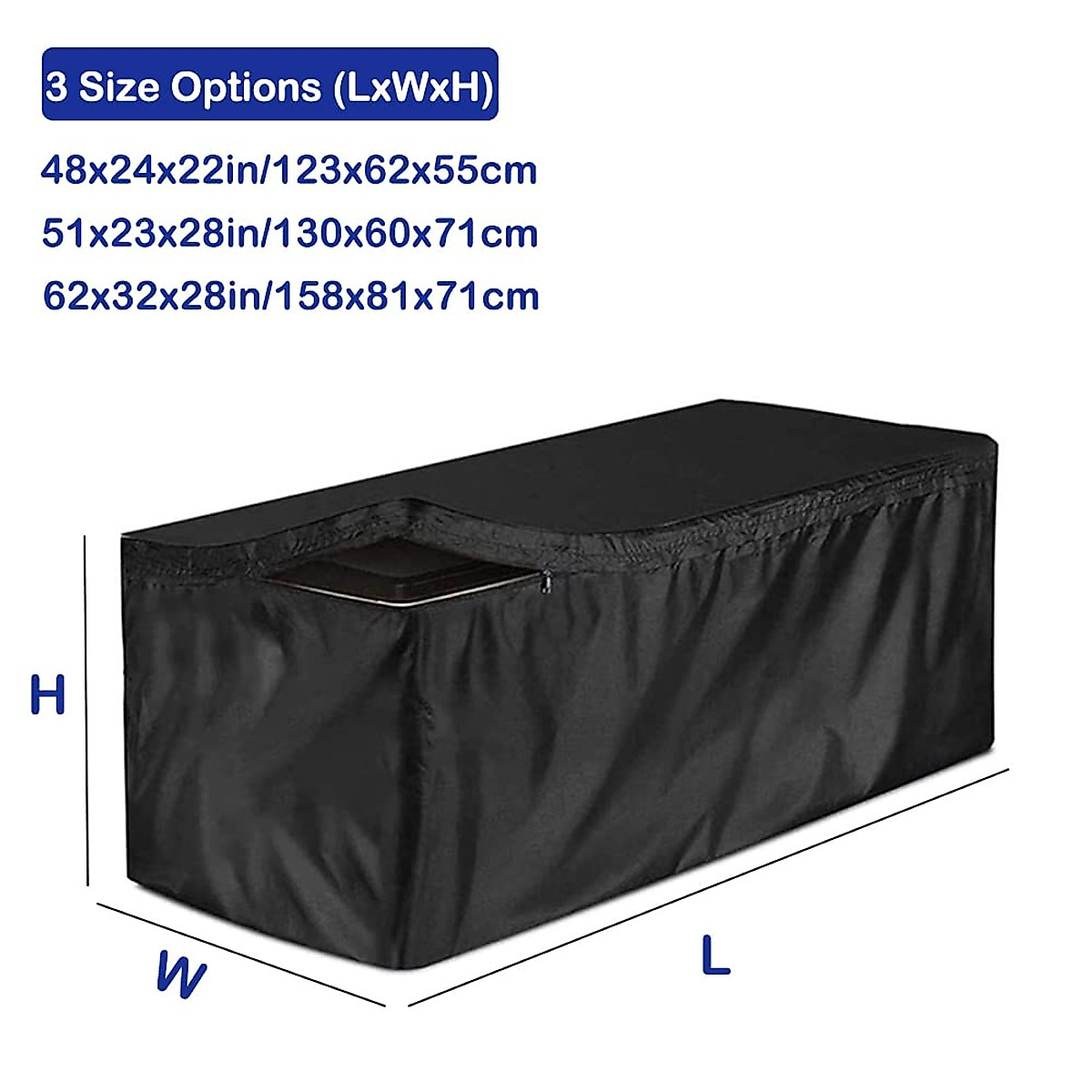 SUNSURE Deck Box Cover Heavy Duty Waterproof Outdoor Ottoman Bench Cover for Keter Large Deck Boxes Rectangular Storage Box Cover with Drawstring and Zipper (62x32x28in)