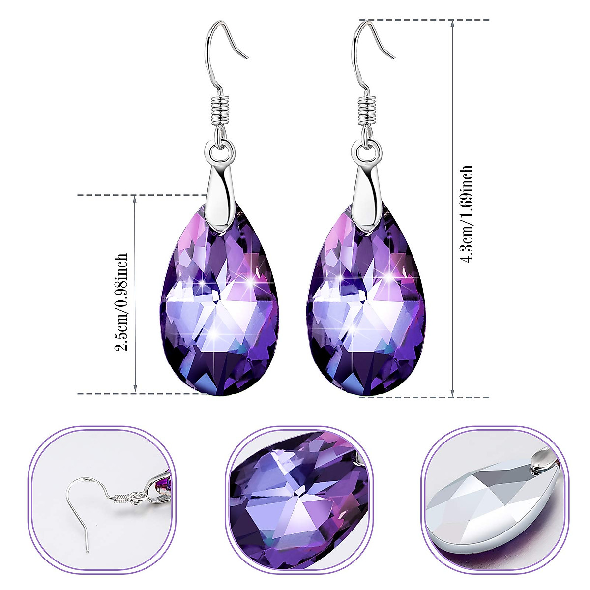 12 Pairs Dangle Earrings Set for Women Crystal Dangle Drop Earrings Rainbow Crystal Earrings for Girls (Basic Style)