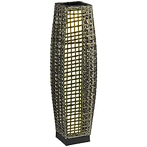 Outsunny Solar Floor Lamp, Outdoor Garden Lantern Pathway Light & Decorative Driveway Lighting with Auto On/Off LED Lights for Porch, Yard, Lawn, Courtyard, Deck, Gray