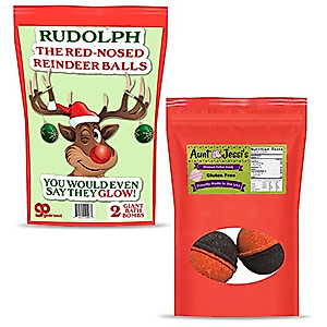 Rudolph Reindeer Balls Bath Bombs - Red Bath Bombs for Women - Adult Christmas Gag Gifts - Funny Reindeer Gifts - Black Cherry Scent