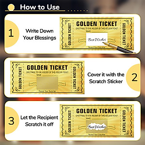 WenmthG 10 Sets Golden Ticket with Envelope, Scratch Card Surprise Gift Reveal, Card as Birthday Card Wedding Card Concert Ticket Cinema Voucher Raffle Gift