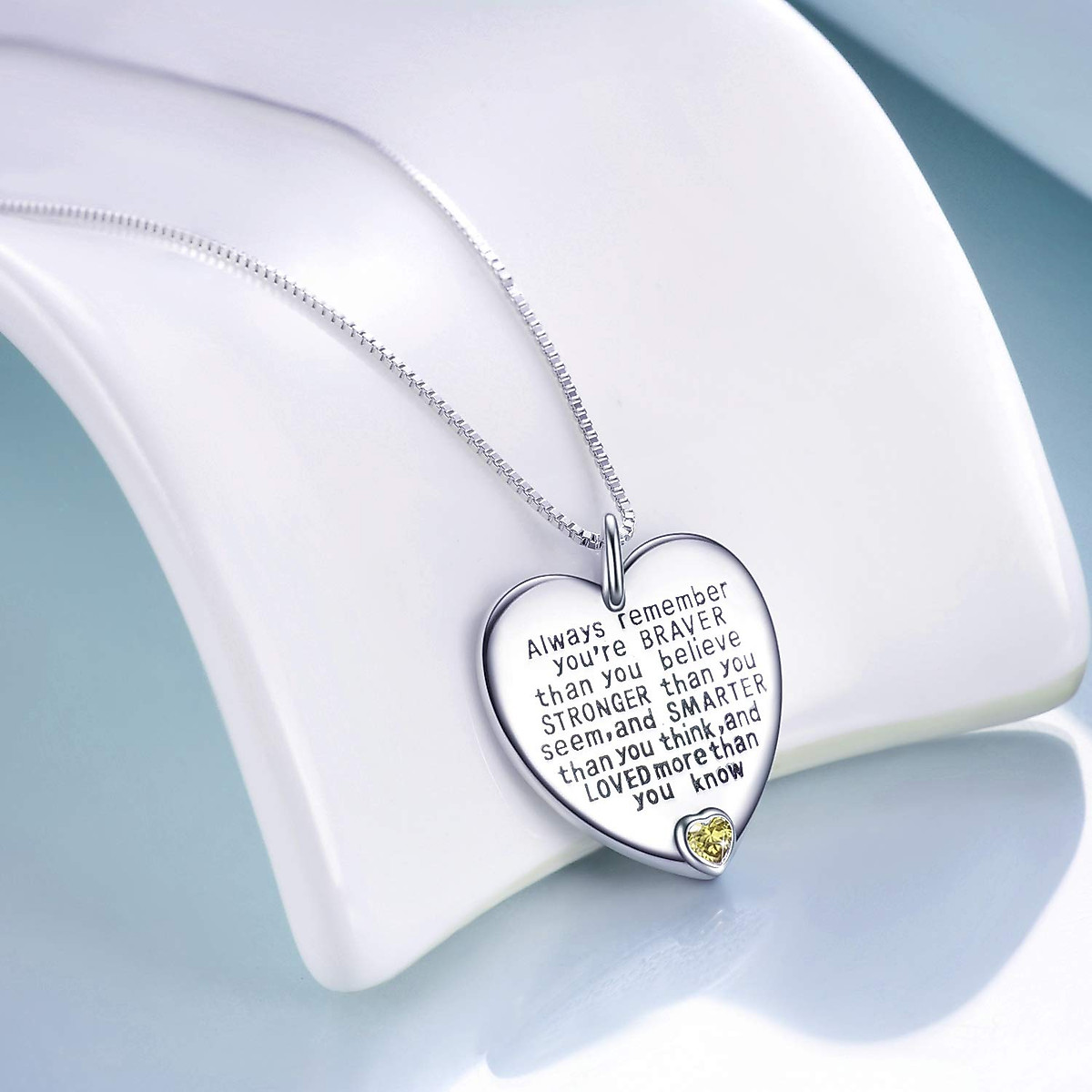 YFN Sterling Silver Always Remember You are Braver Than You Believe Jewelry Pendant Necklace Inspirational Gifts (November)