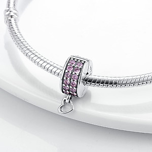 Parmuz Clip Spacer Charm for Bracelet 925 Sterling Silver Pave Cubic Zirconia Clip Lock Spacer Stopper Charm Bead Star Moon Evil Eye charms Jewelry Gift for Woman