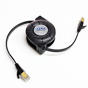 Tera Grand - Premium Cat-7 10 Gigabit Ethernet Retractable Cable for Modem Router LAN Network Playstation Xbox, 1.5Meter (4.9 Ft.) in Retail Package