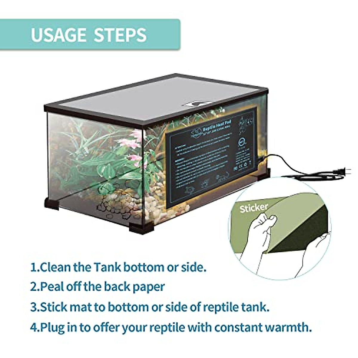 HYDGOOHO Reptile Heat Pad with Thermostat Under Tank Terrarium Heater MET Approved Waterproof Heat Mat Terrarium Accessories for Snake Lizard Hermit Crab Turtle Frog Spiders (8X12`` Pad +Thermostat)