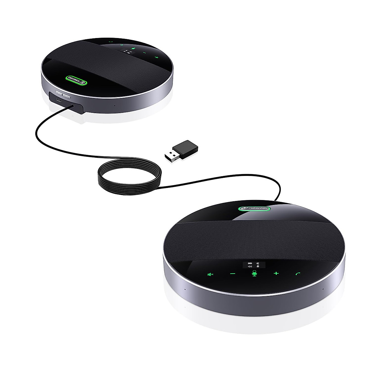 TONGVEO Bluetooth Speakerphones Conference Microphone,2 in 1 Daisy Chain Conference Speakers with Microphone,360° Voice Pickup Noise Reduction 8 Hour Call Time for up to 20 Attendees Meeting