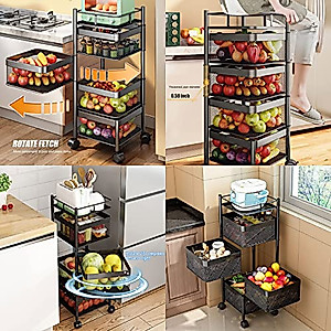 kunghei 31" Rotating Kitchen Storage Rack Organization Shelf Floor Living Room Multi-Layer Movable Fruit Vegetable Storage Rack Snack Stand Household Shelf Metal Unit Bathroom Toilet Organizer
