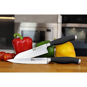 Taylors Eye Witness Syracuse Asian Kitchen Knife Set - Chefs Santoku 13cm/5” & Cooks All Purpose 13cm/5” Cutting Edge, Multi Use. Ultra Fine, Razor Sharp Blade. Soft Textured Grip Matte Black Handle.