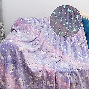 QH Unicorn Pattern2 Glow in The Dark Throw Blanket Luminous Unicorns Blanket-Fun, Cozy Fleece Throw Blanket Made for Great Gifts 60in x 50in