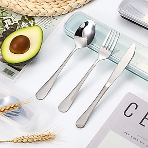 4 Pack Portable Stainless Steel Utensil Set with Case Travel Reusable Silverware Flatware Set 4-piece Camping Cutlery Include Fork Spoon Knife with Case for Office School Picnic Dishwasher Safe