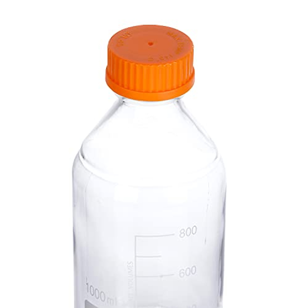 Pastein 4 Pieces 1000 mL Graduated Round Reagent Media/Storage Glass Bottle With GL45 Orange Polypropylene Screw Cap