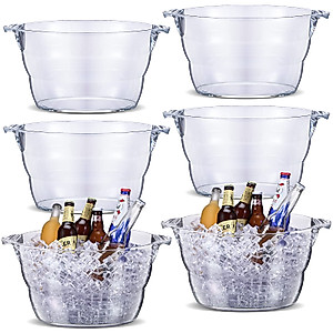 6 Pieces Large Ice Buckets for Cocktail Bars 12 Liter Champagne Cooler Wine Chiller Beer Bottle Baskets Clear Plastic Drink Beverage Tubs for Parties Oval Storage Bin Tubs for Mimosa Bar Supplies