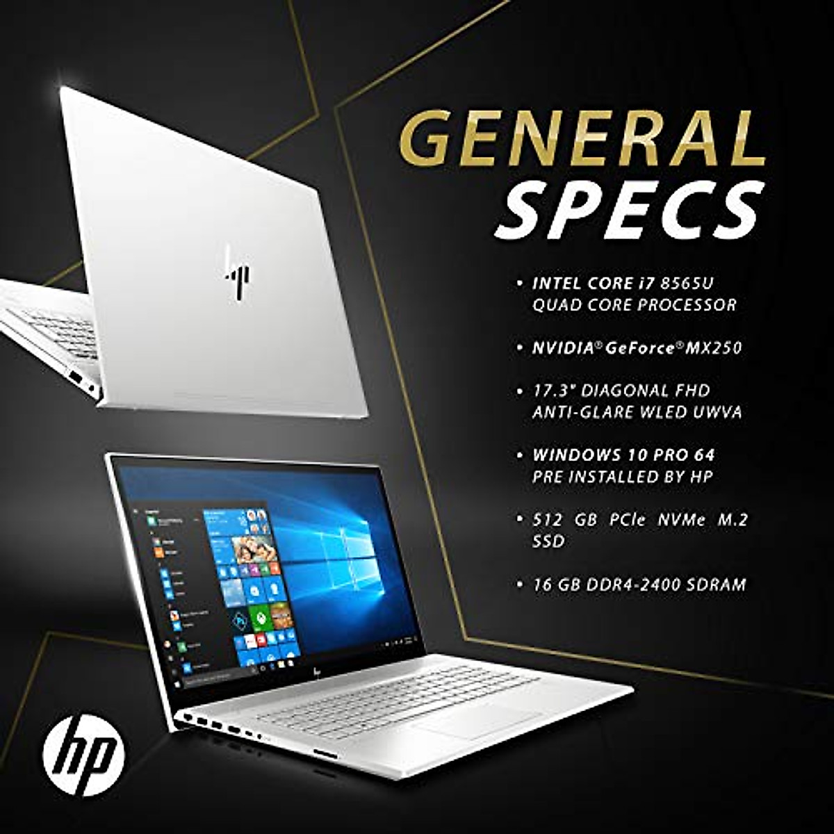 HP Envy 17T Touch 2019 Model, Intel Core i7-8565U Quad Core, 512GB SSD, 16GB RAM, Win 10 Pro Installed,17.3 FHD WLED Touch, Nvidia 4GB DDR5 MX250, (512GB SSD + 32GB Optane), 3 Yrs McAfee is