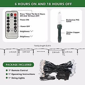 Tcamp 33ft 100LED Christmas Lights Outdoor Indoor, Battery Operated Christmas Tree Lights with Remote Timer, 8 Modes Fairy String Lights for Christmas Tree Wreath Bedroom Decor (Warm White)