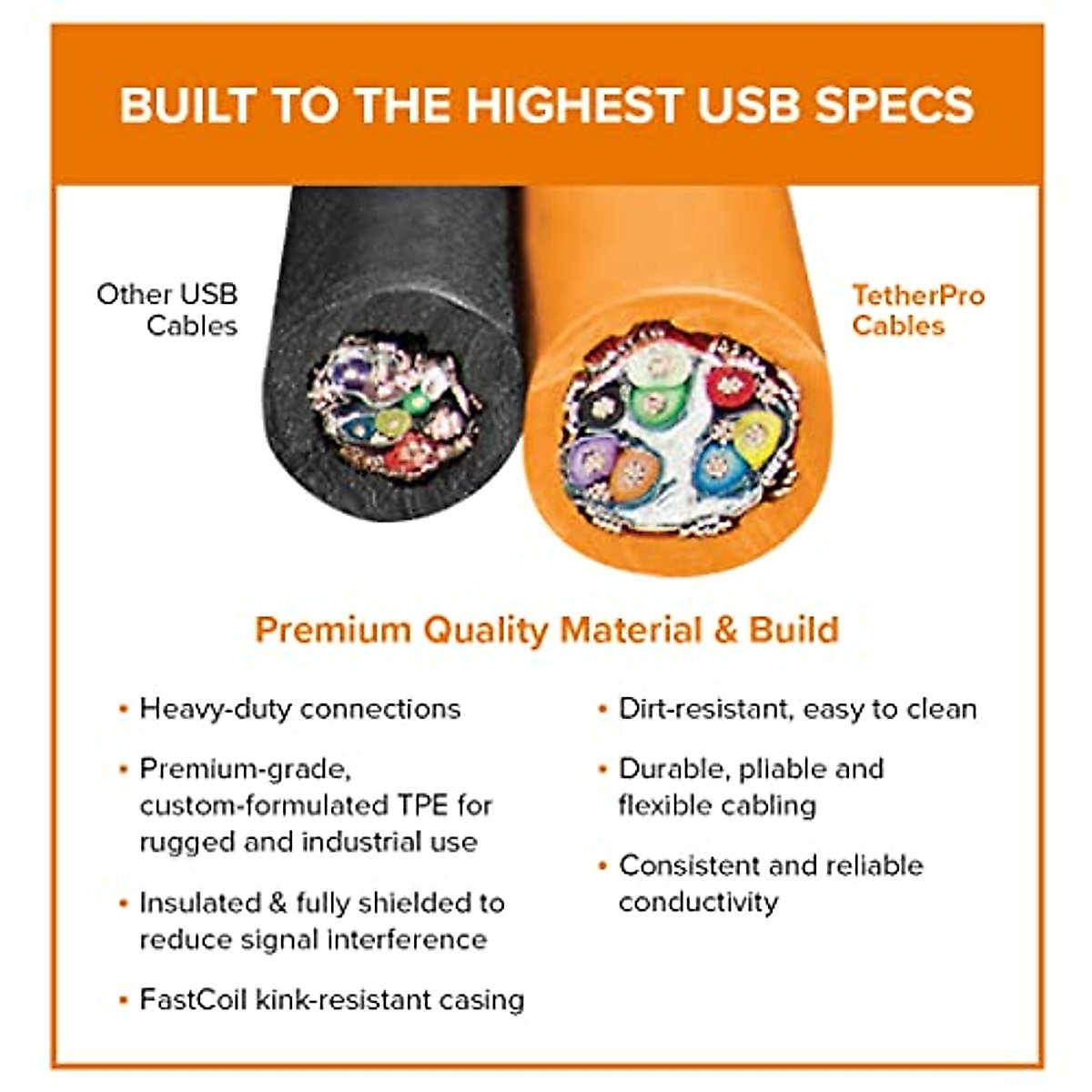 Tether Tools TetherPro USB-C to USB-C Cable | for Power Delivery, Fast Transfer and Connection Between Camera and Computer | High Visibility Orange | 3 Feet (.9 m)