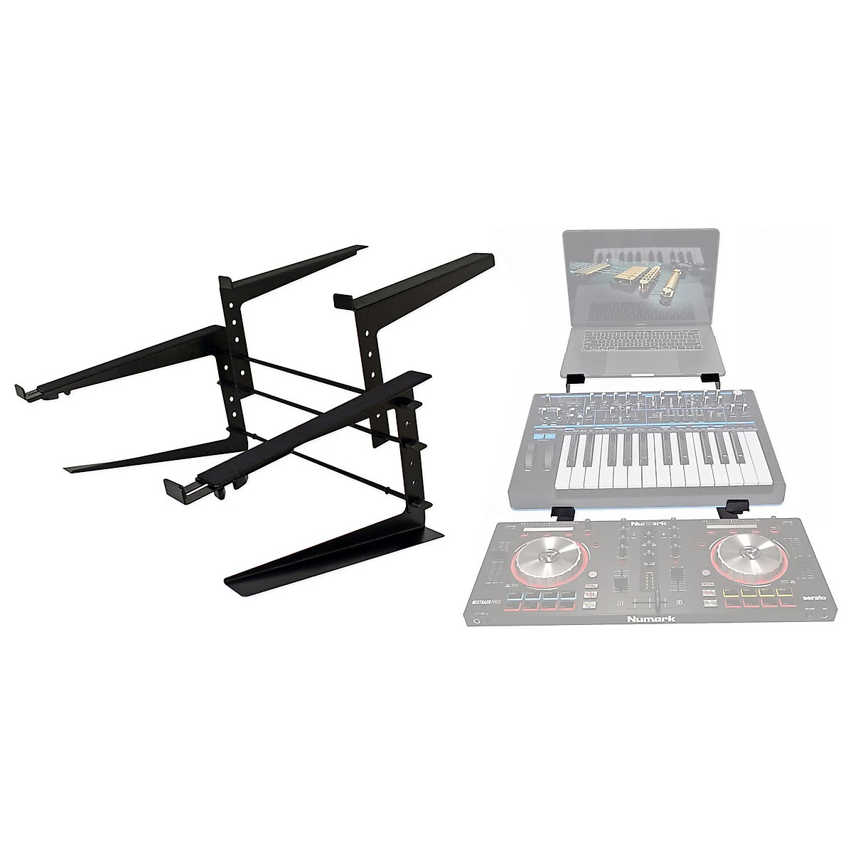 Rockville Rock2d2 Adjustable Dual Shelf DJ Controller Midi Keyboard Laptop Stand