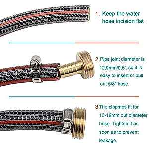 3Sets Brass 1/2" Garden Heavy Duty Hose Mender Repair End Replacement Male Female Connector with Stainless Clamp