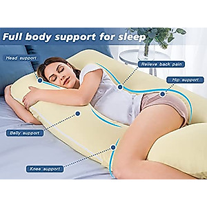 AngQi Pregnant Pillows for Sleeping, Pregnancy Belly Pillow with Cooling Cotton Cover - Support for Back, Hips, Legs, Belly for Pregnant Women Sleeping - Yellow Cream