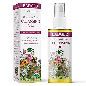 Badger - Face Cleansing Oil, Damascus Rose, Certified Organic Face Oil Cleanser, Natural Facial Cleansing Oil, Natural Oil Cleanser for Face, Face Cleanser Oil, 2 oz