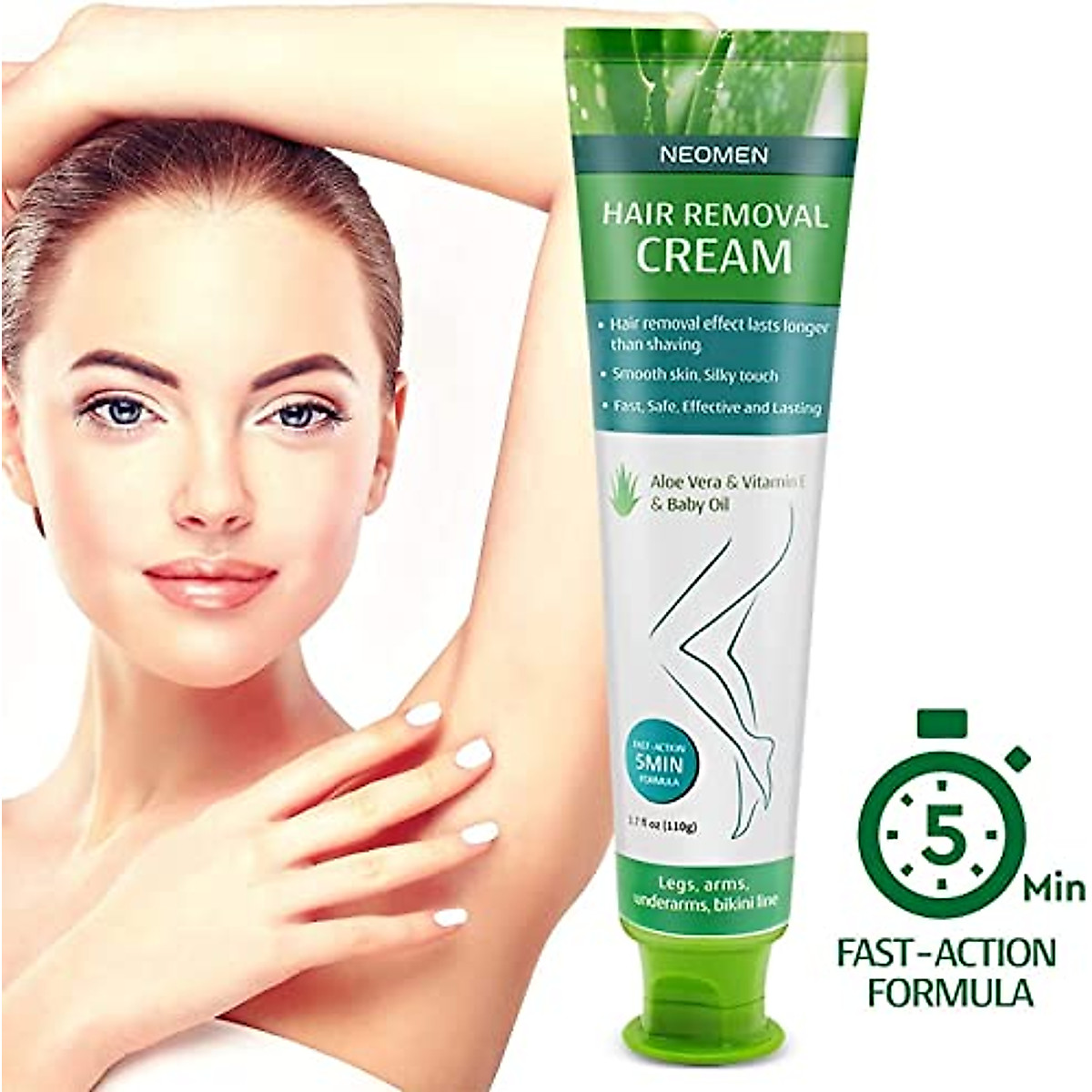 Hair Removal Cream - Skin Friendly Depilatory Cream - Fast and Effective Body Hair Removal Cream - Painless Flawless Hair Remover Cream For Women and Men (green MKR)