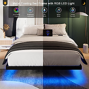 Einhomn Floating Bed Frame Full Size with Smart LED Lights and Charging Station, Heavy Duty Metal Platform Beds, No Box Spring Needed, Easy Assembly, Black