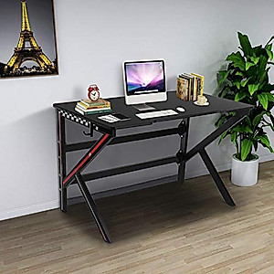 OKBOP Computer Gaming Desk, 47 Inch Small K-Shape Wood Black Home Office pc Desks, Modern Economic Cheap Student Writing Desk Table (Black)