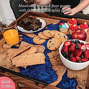 Bighead Epoxy Serving Tray Burl Tray with Epoxy Resin- Large Sized Blue Epoxy Wooden Tray-Ocean Inspired Resin Serving Tray for Home Decor Coffee Tray-with 4 Coaster Set (Blue)